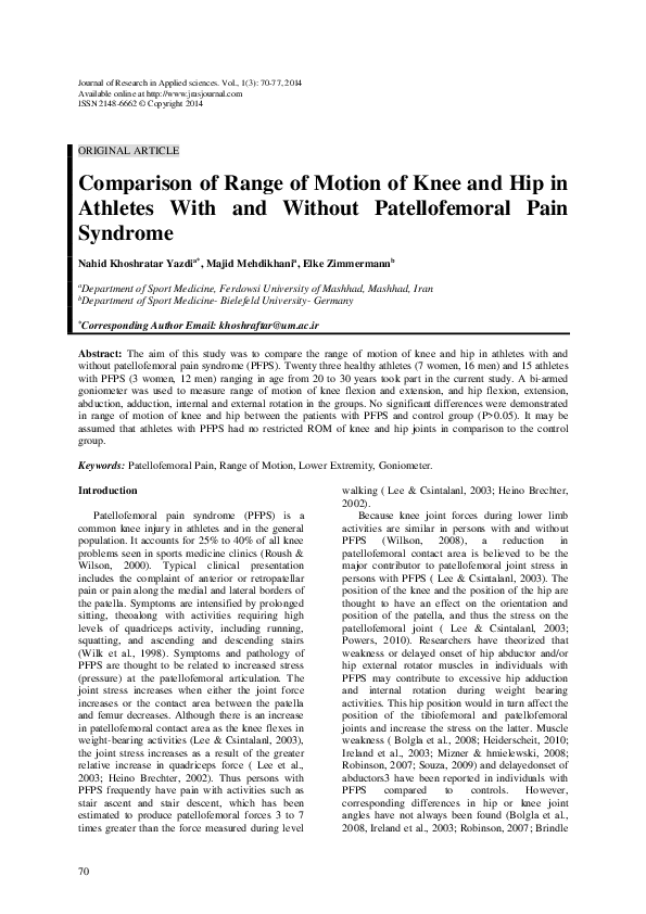 (PDF) Comparison of Range of Motion of Knee and Hip in Athletes With ...