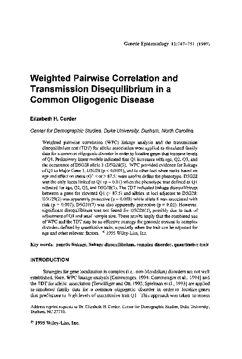 (PDF) Weighted pairwise correlation and transmission disequilibrium in ...