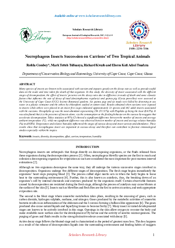 (PDF) Necrophagous Insects Succession on Carrionsâ?? of Two Tropical ...