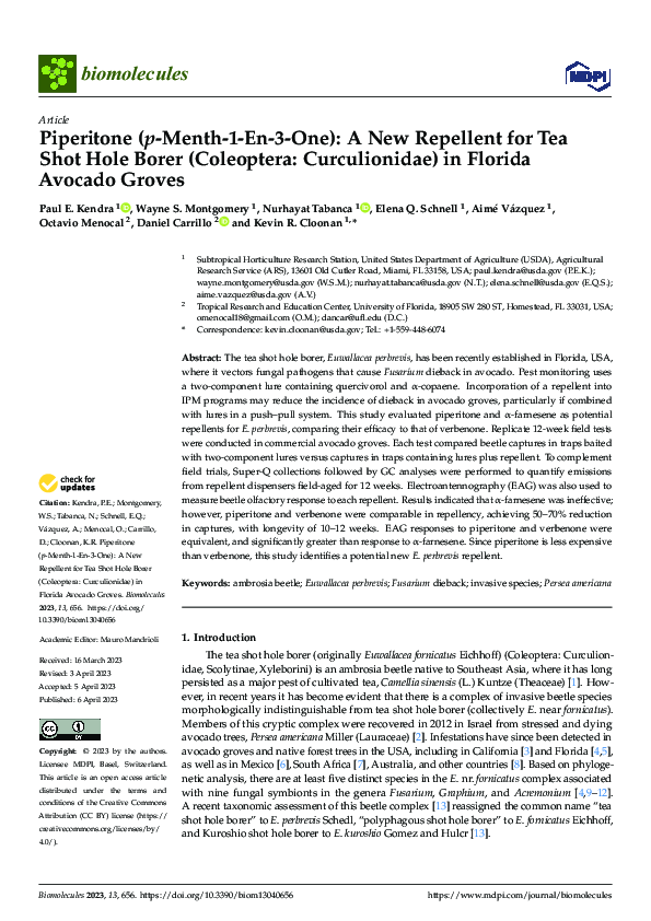 (PDF) Piperitone (p-Menth-1-En-3-One): A New Repellent for Tea Shot ...
