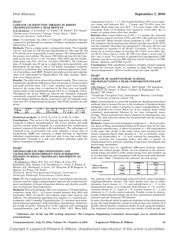 (PDF) Campath 1H (Alemtuzumab) in Renal Transplantation: 5-YEAR ...