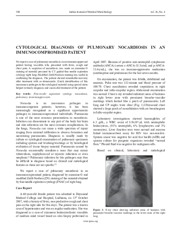 (PDF) Cytological diagnosis of pulmonary nocardiosis in an ...