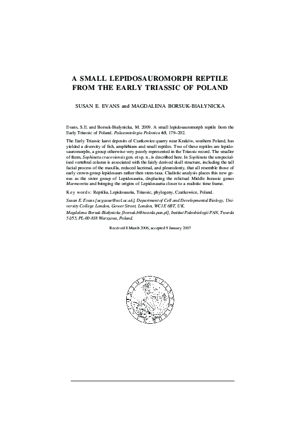 (PDF) A Small Lepidosauromorph Reptile from the Early Triassic of Poland