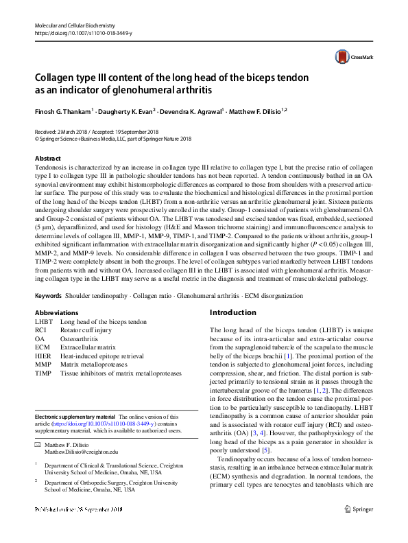 (PDF) Collagen type III content of the long head of the biceps tendon ...