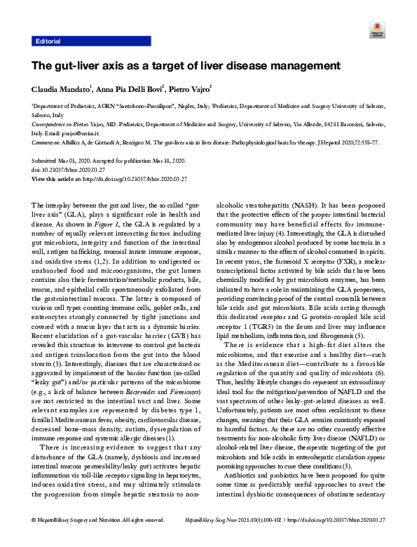 (PDF) The gut-liver axis as a target of liver disease management