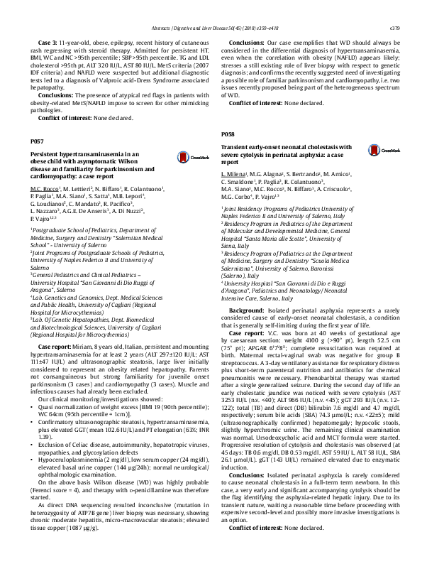 (PDF) P057 Persistent hypertransaminasemia in an obese child with asymptomatic Wilson disease ...