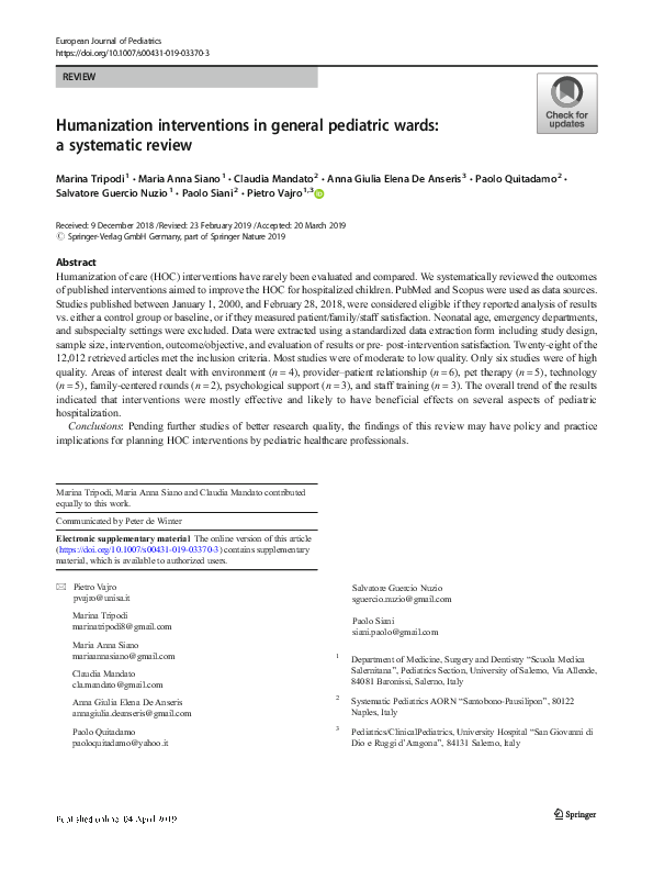 (PDF) Humanization interventions in general pediatric wards: a ...