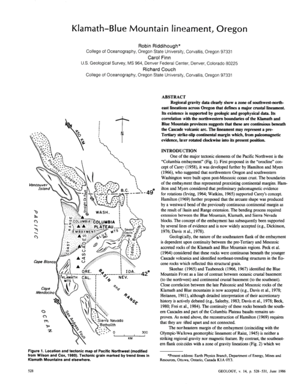 (PDF) Klamath-Blue Mountain lineament, Oregon