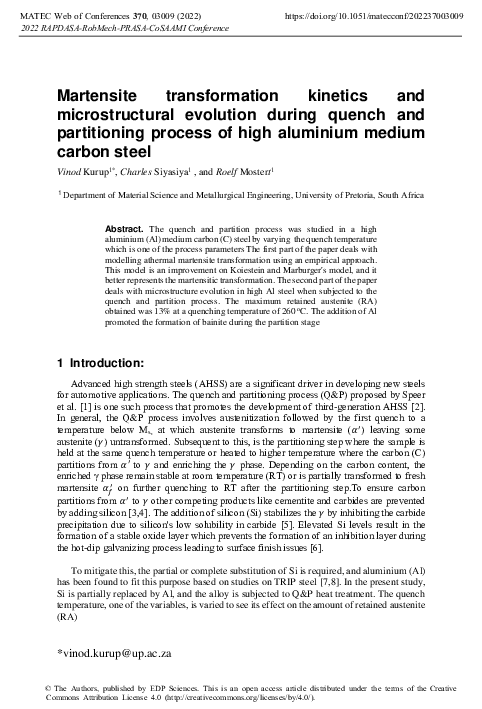 (PDF) Martensite transformation kinetics and microstructural evolution ...