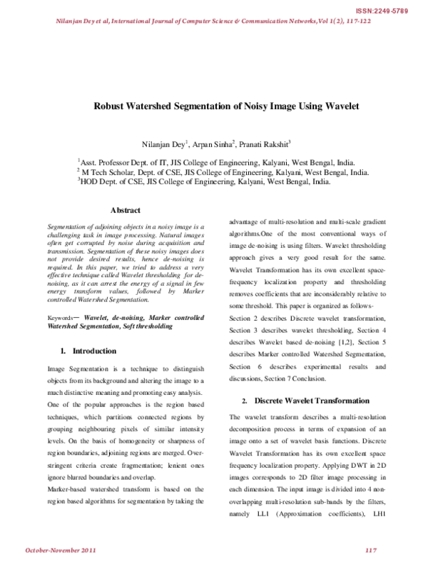 (PDF) Robust Watershed Segmentation of Noisy Image Using Wavelet