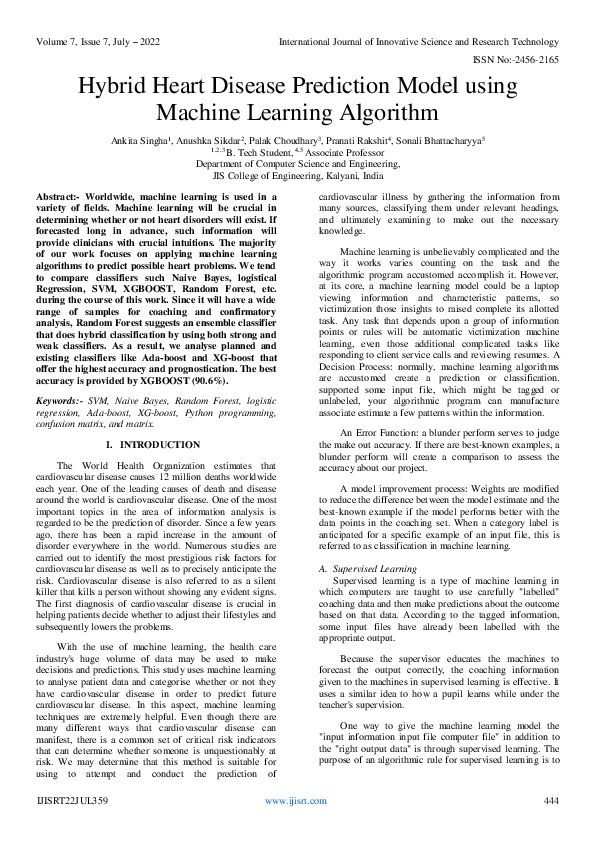 (PDF) Hybrid Heart Disease Prediction Model using Machine Learning Algorithm