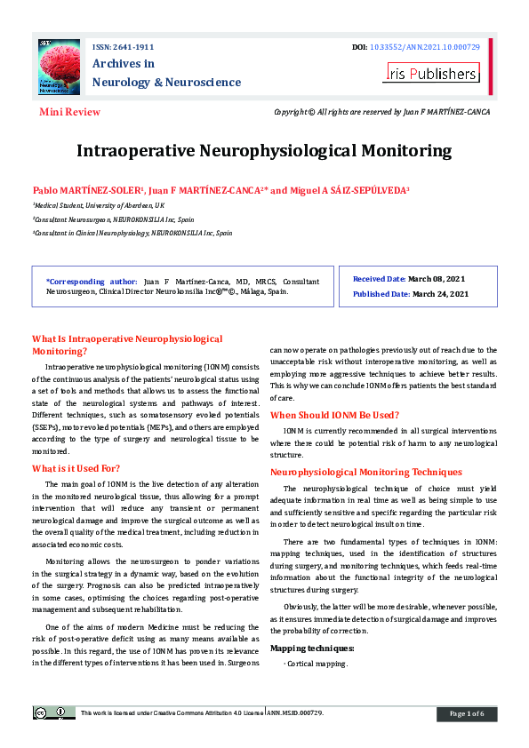 Pdf Intraoperative Neurophysiological Monitoring