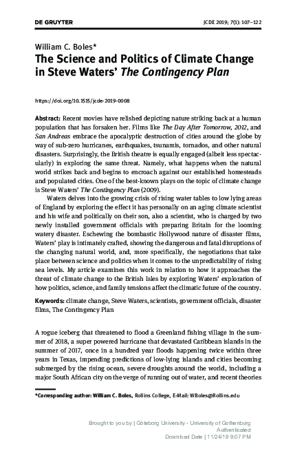(PDF) The Science and Politics of Climate Change in Steve Waters’ The ...