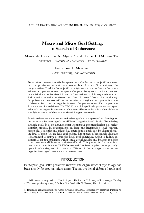 (PDF) Macro and Micro Goal Setting: In Search of Coherence