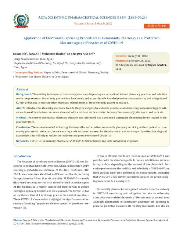 (PDF) Application of Electronic Dispensing Procedures in Community ...