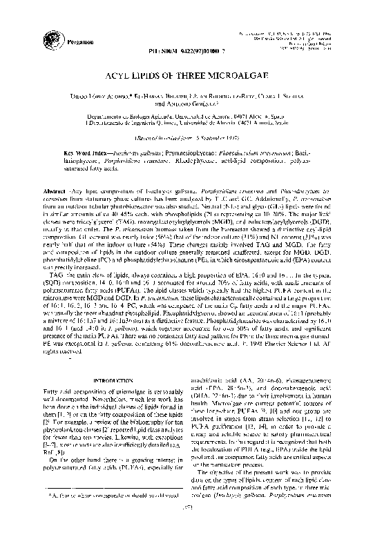(PDF) Acyl lipids of three microalgae