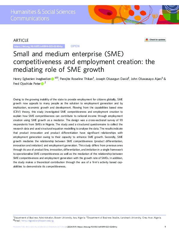 (PDF) Small and medium enterprise (SME) competitiveness and employment ...