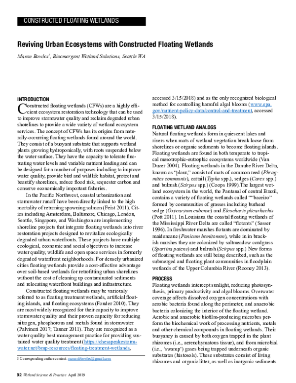 (PDF) Reviving Urban Ecosystems with Constructed Floating Wetlands