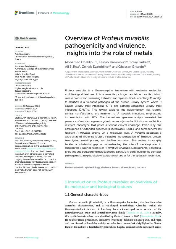 (PDF) Overview of Proteus mirabilis pathogenicity and virulence ...