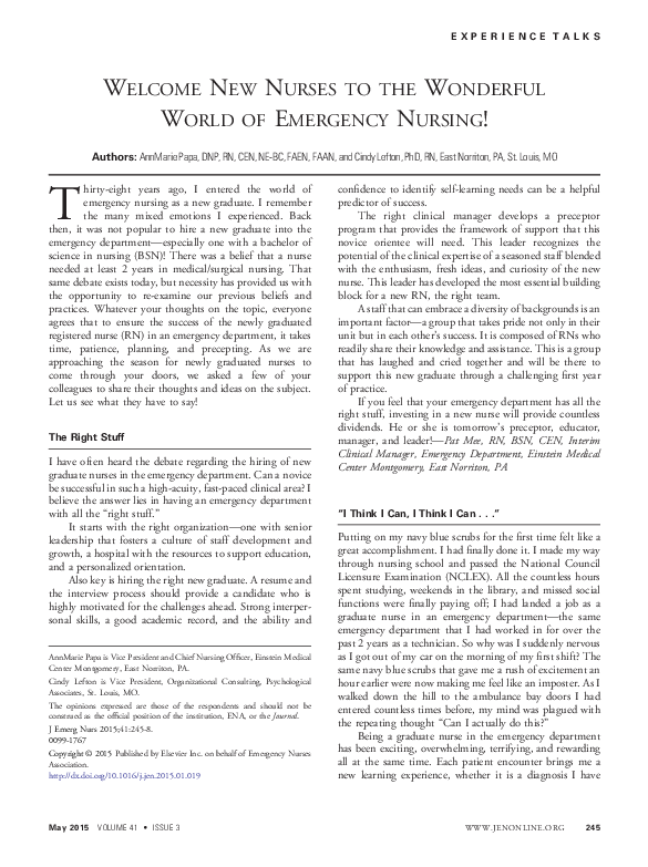 (PDF) Welcome New Nurses to the Wonderful World of Emergency Nursing!
