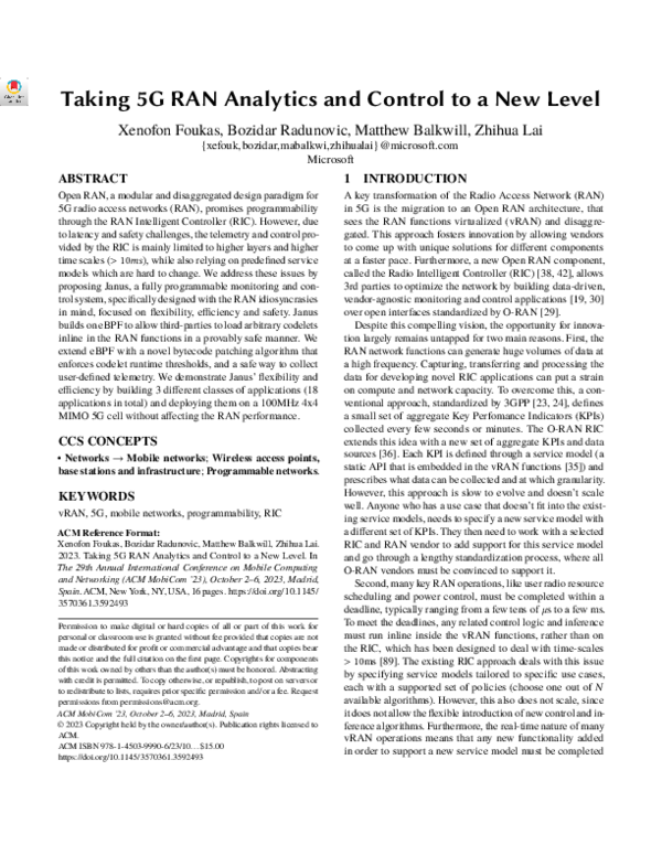 (PDF) Taking 5G RAN Analytics and Control to a New Level