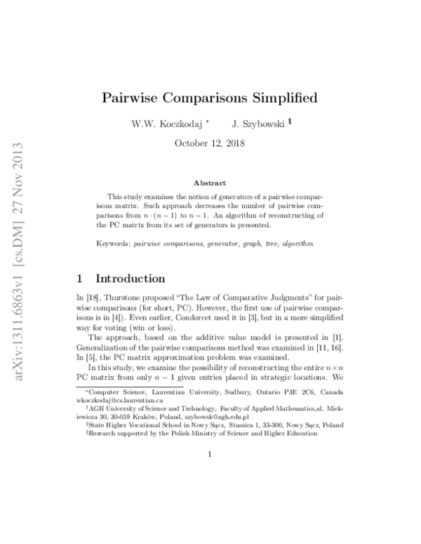 (PDF) Pairwise comparisons simplified