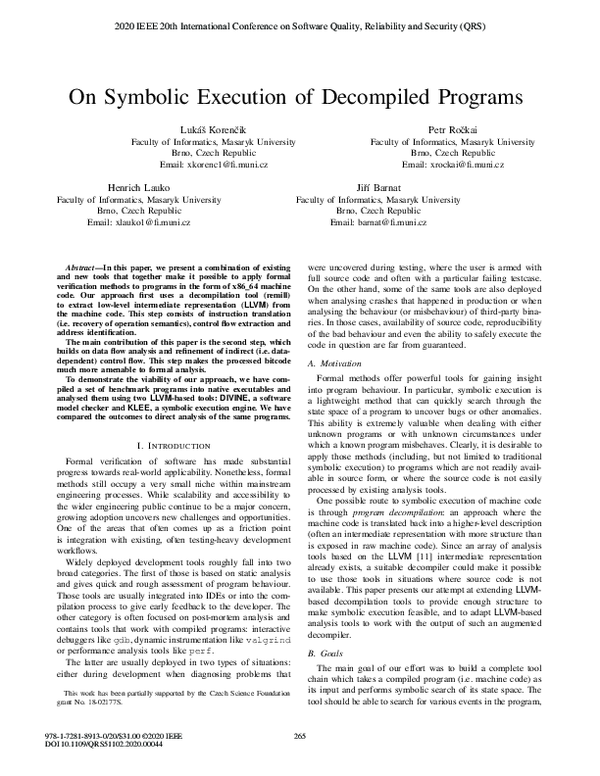 (PDF) On Symbolic Execution of Decompiled Programs (S)