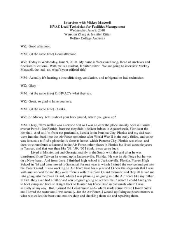 (PDF) Interview with Mickey Maxwell: HVAC Lead Technician for ...
