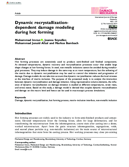 (PDF) Damage Modeling in Hot Forming with Dynamic Recrystallization