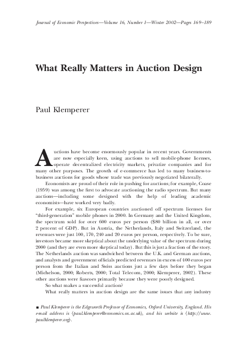 (PDF) What Really Matters in Auction Design