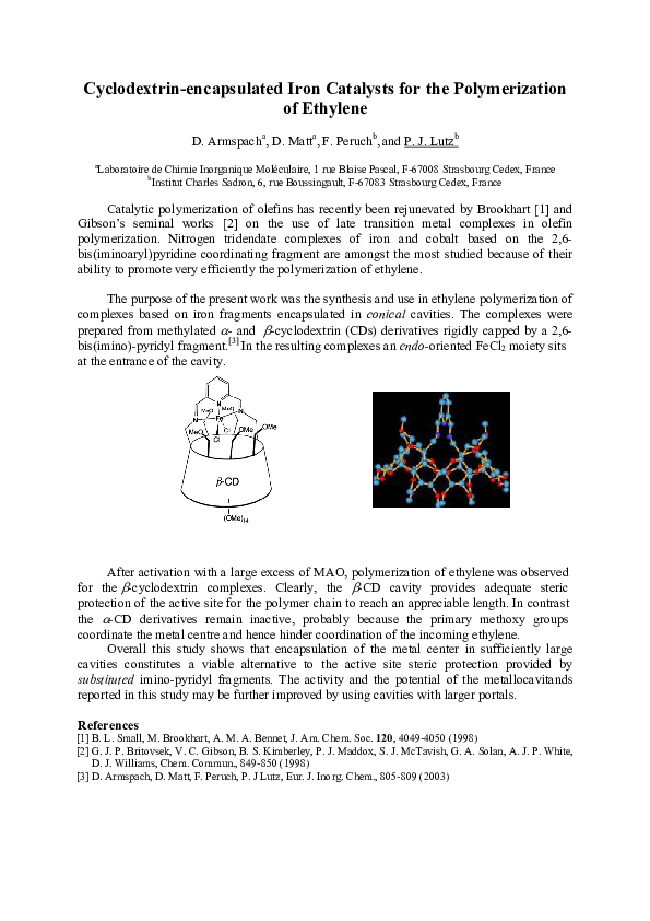 (PDF) Cyclodextrin‐Encapsulated Iron Catalysts for the Polymerization of Ethylene