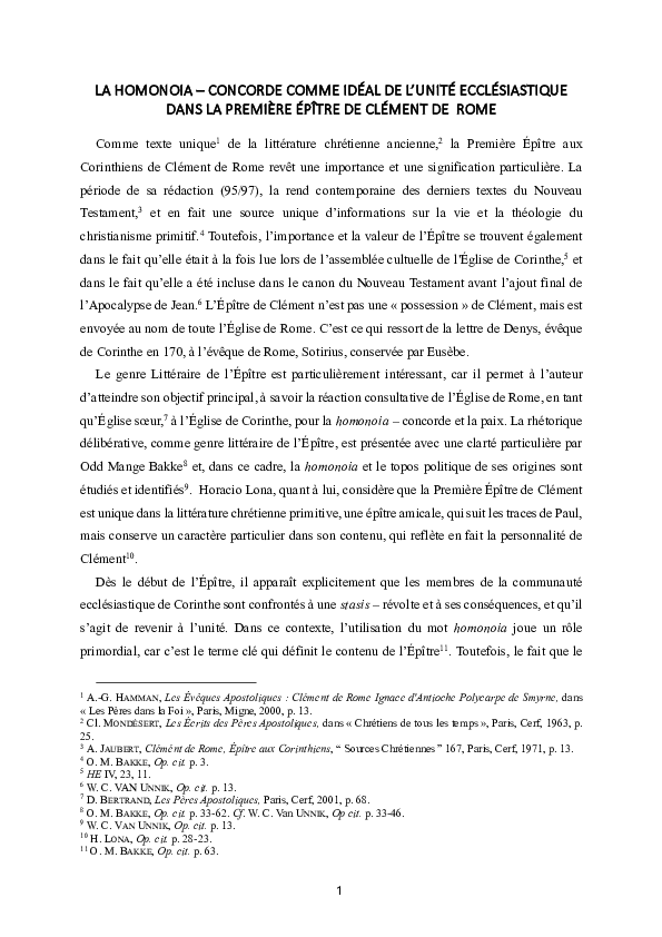(PDF) LA HOMONOIA -CONCORDE COMME IDÉAL DE L'UNITÉ ECCLÉSIASTIQUE DANS ...