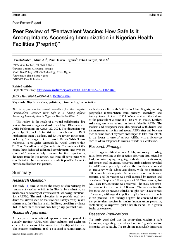 (PDF) Peer Review of "Pentavalent Vaccine: How Safe Is It Among Infants ...
