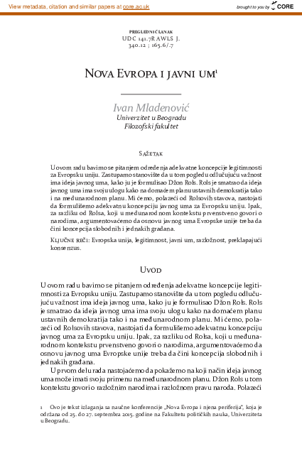 (PDF) The new Europe and public reason | Ivan Mladenovic - Academia.edu