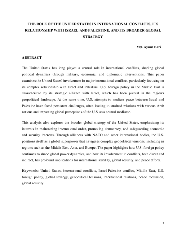 (PDF) THE ROLE OF THE UNITED STATES IN INTERNATIONAL CONFLICTS, ITS ...