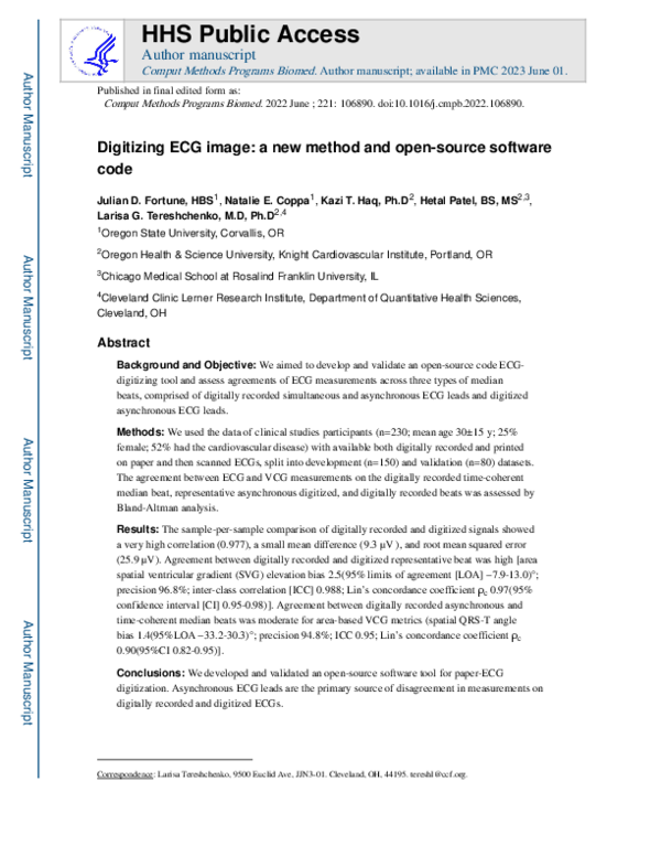 (PDF) Digitizing ECG image: A new method and open-source software code