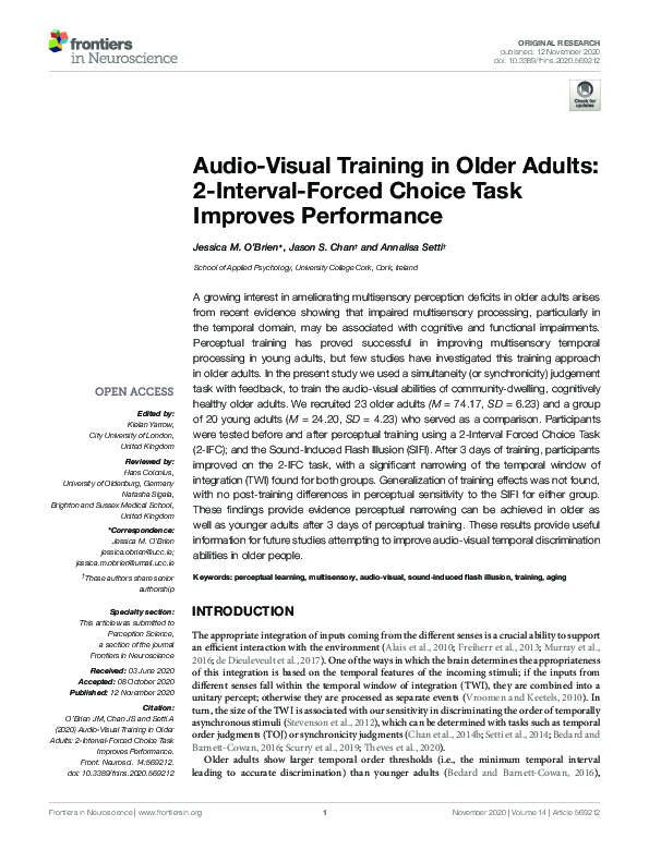 (PDF) Audio-Visual Training in Older Adults: 2-Interval-Forced Choice ...
