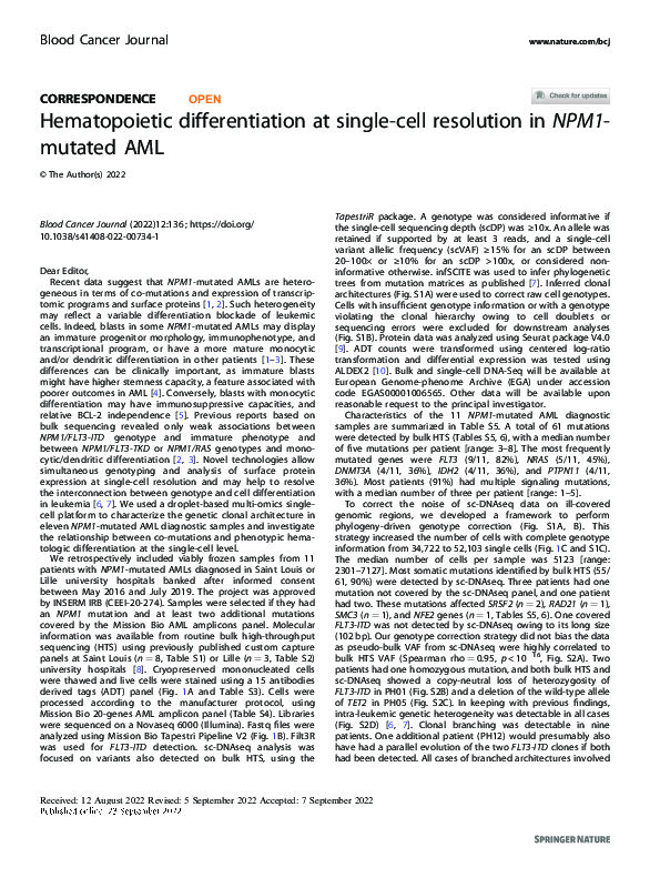 (PDF) Hematopoietic differentiation at single-cell resolution in NPM1 ...