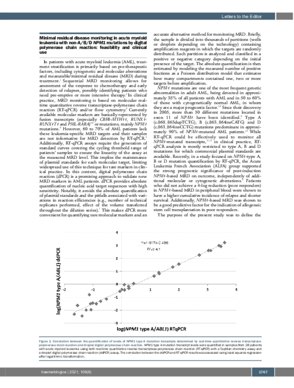 Pdf Minimal Residual Disease Monitoring In Acute Myeloid Leukemia With Non A B D Npm1