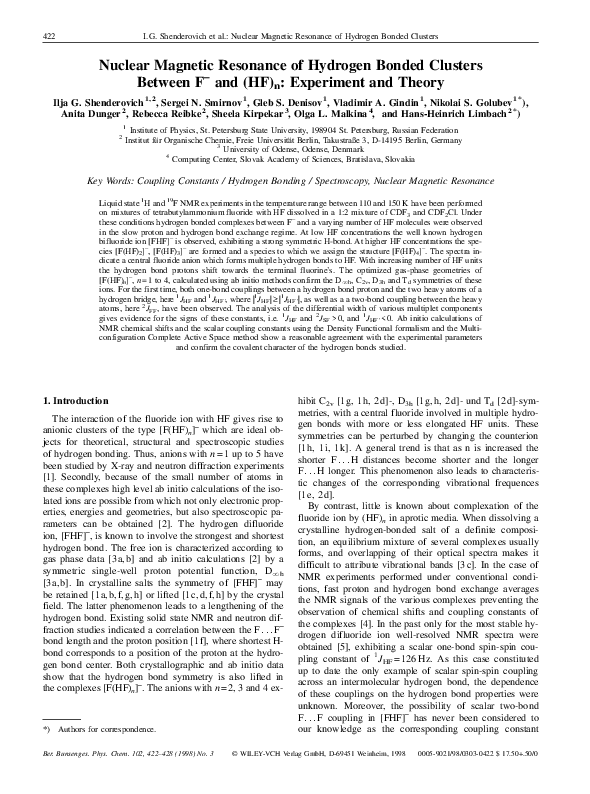(PDF) Nuclear magnetic resonance of hydrogen bonded clusters between F− ...