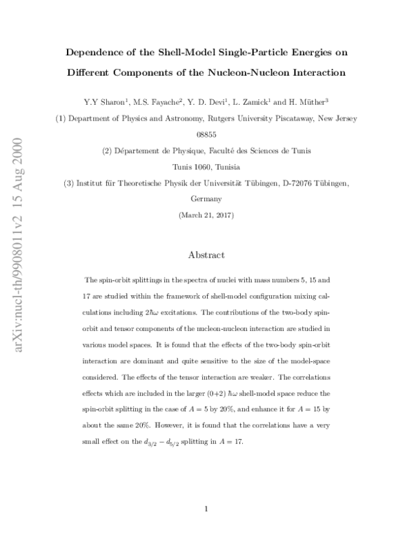 (PDF) Dependence of the shell-model single-particle energies on different components of the ...