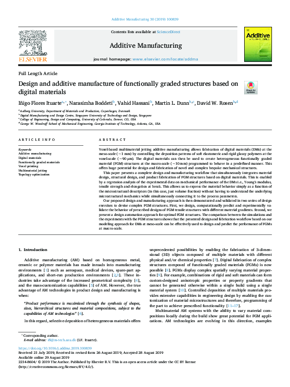 (PDF) Design and additive manufacture of functionally graded structures based on digital materials