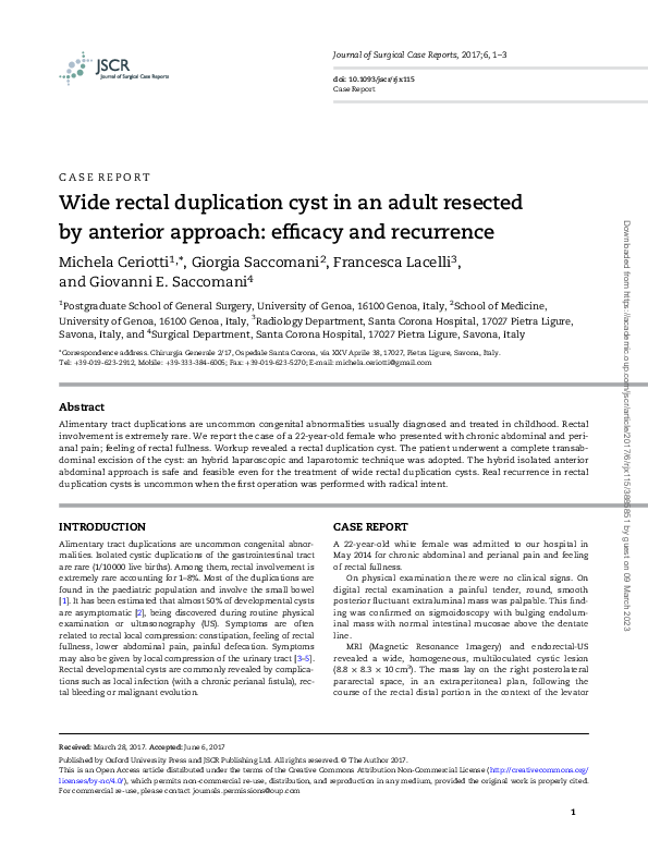 (PDF) Wide rectal duplication cyst in an adult resected by anterior ...