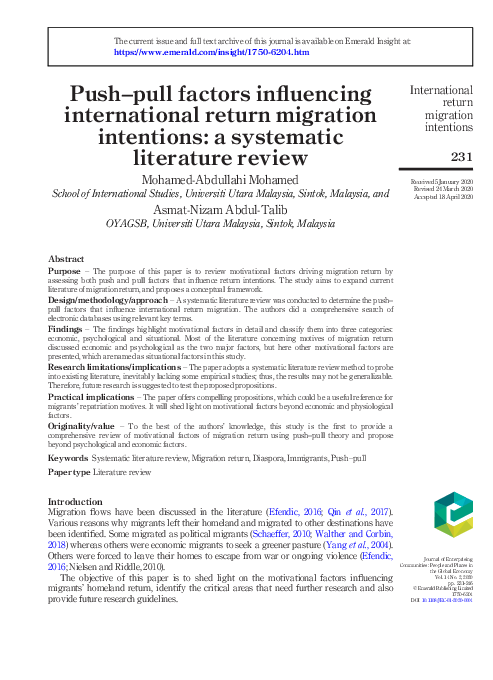 (PDF) Push-pull factors influencing international return migration ...