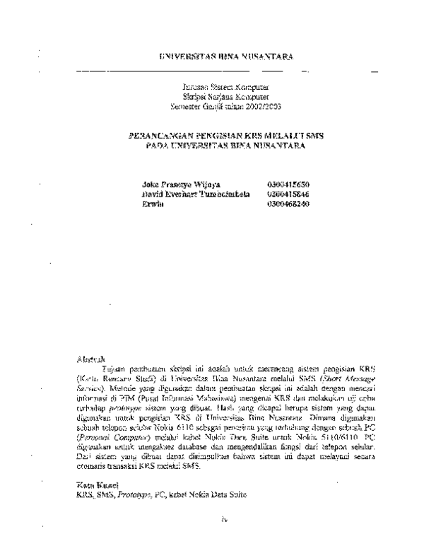 (PDF) P Pengisian KRS Melalui SMS Pada Ubinus