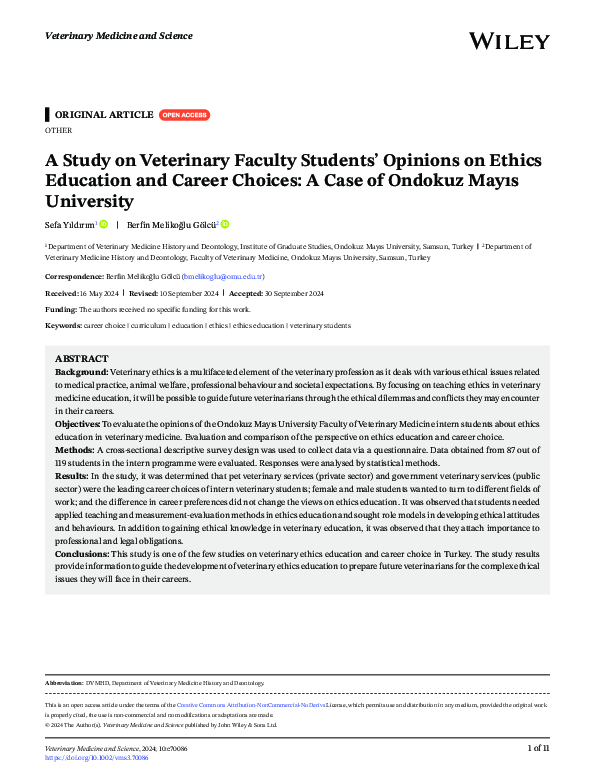 (PDF) A Study on Veterinary Faculty Students' Opinions on Ethics ...
