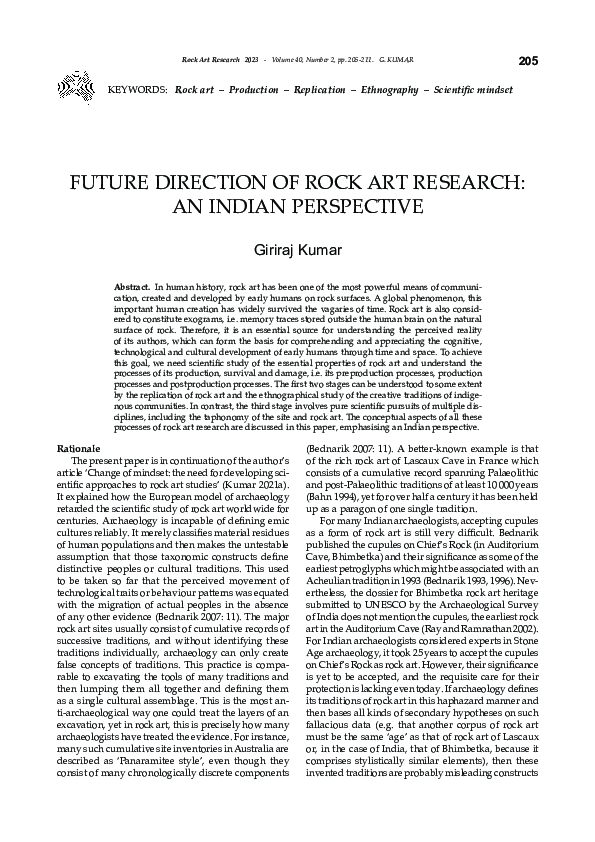 (PDF) FUTURE DIRECTION OF ROCK ART RESEARCH: AN INDIAN PERSPECTIVE