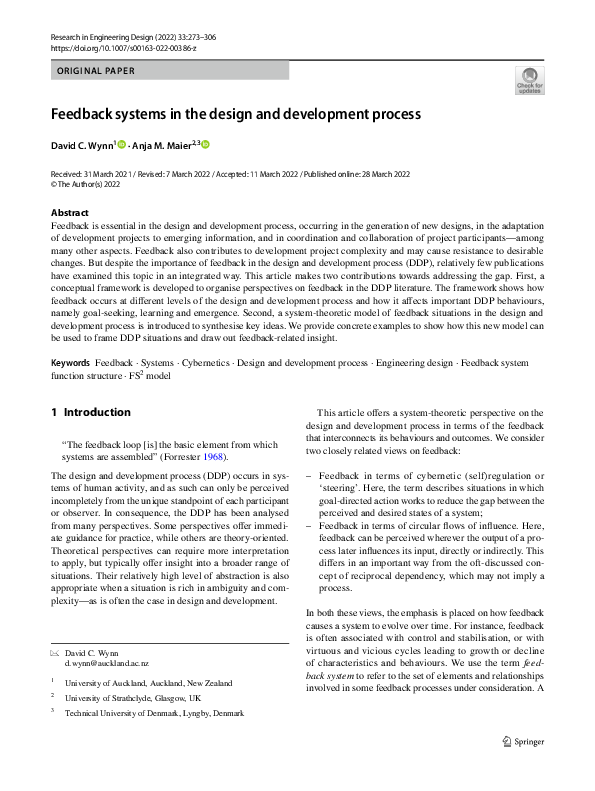 (PDF) Feedback systems in the design and development process