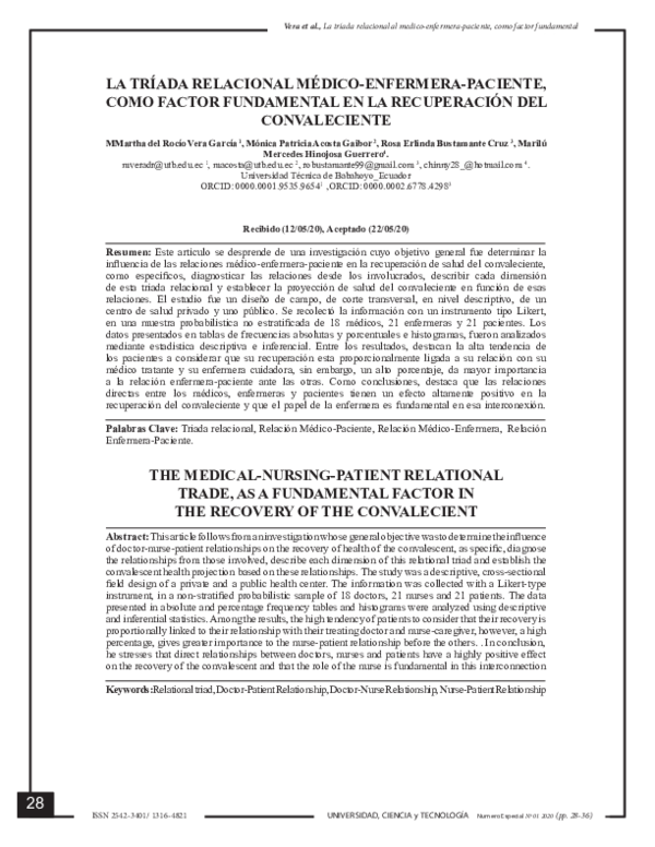 (PDF) La Tríada Relacional Médico-Enfermera-Paciente, Como Factor Fundamental en La Recuperación ...