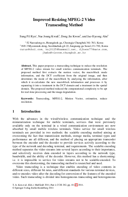 (PDF) Improved Resizing MPEG-2 Video Transcoding Method